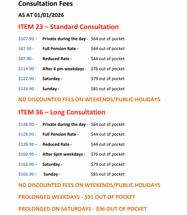 Consultation Fee Update – 1 Jan 2026